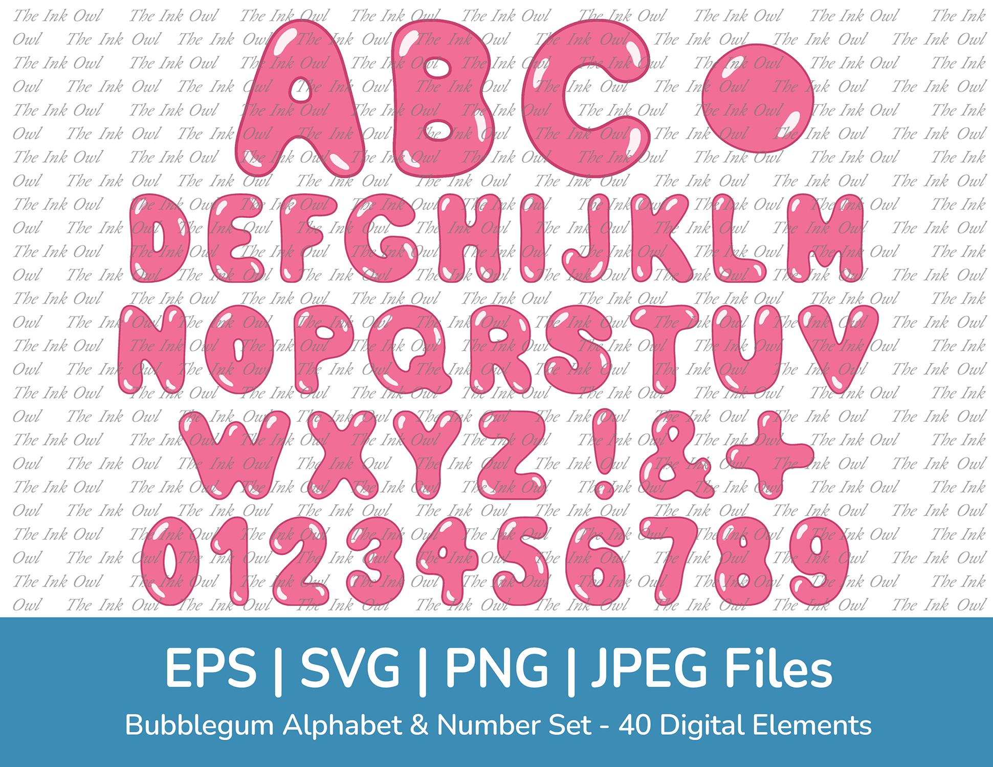 Pink Bubblegum Letter Alphabet and Numbers Vector Clipart Set ...