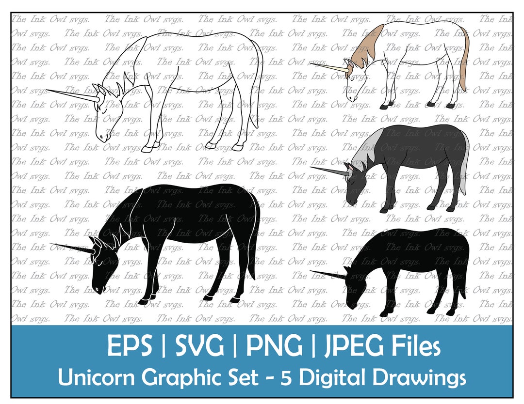 Unicorn Drawing Vector Clipart Set / Outline, Silhouette Stamp & Color ...