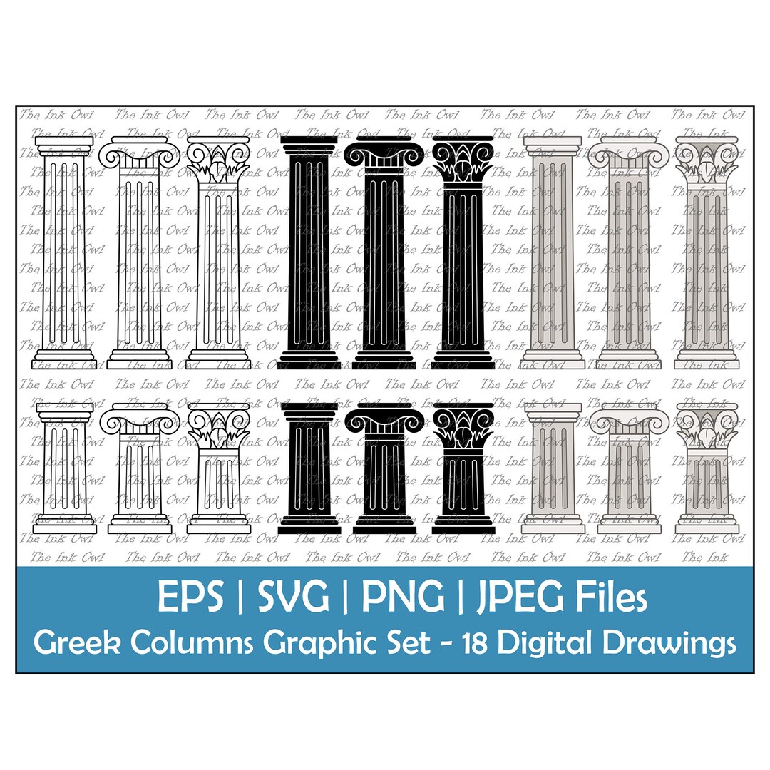 Greek Columns Vector Clipart Set / Outline, Silhouette & Color Graphic ...
