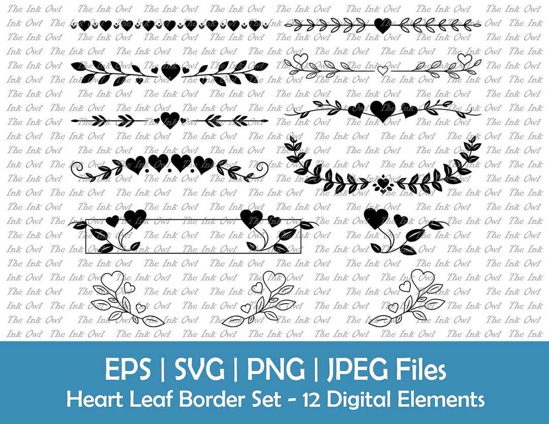 Heart Leaf Border Divider Graphic Clipart Set / Ornamental Decorative ...