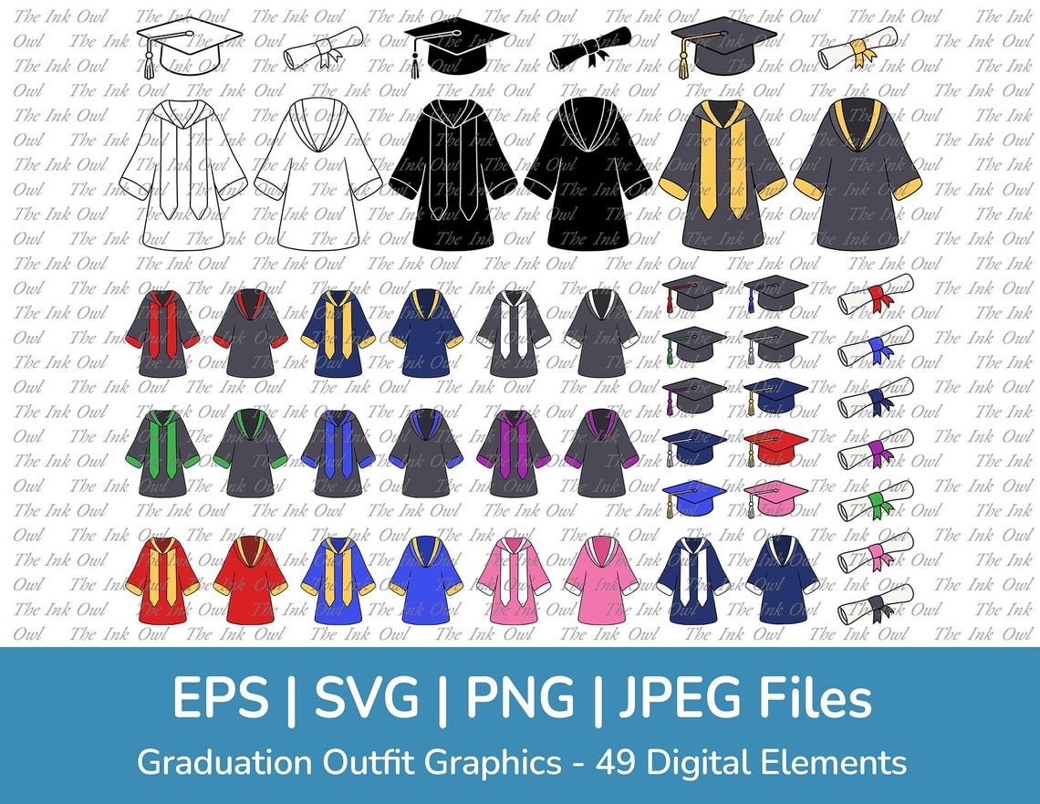 Graduation Robe Gown Color Clipart / Outline & Silhouette Vector ...