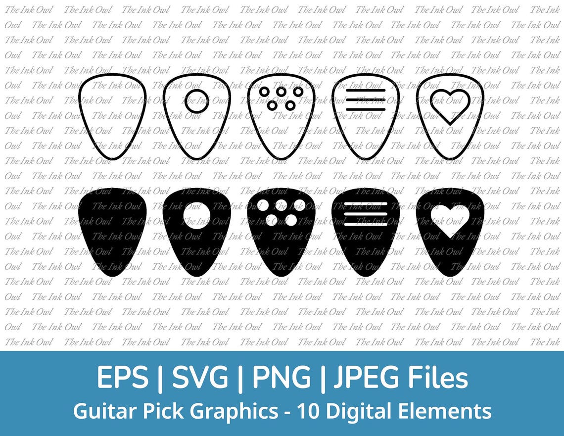 Guitar Pick Svg Vector Clipart Set / Outline & Stamp Silhouette Graphic ...