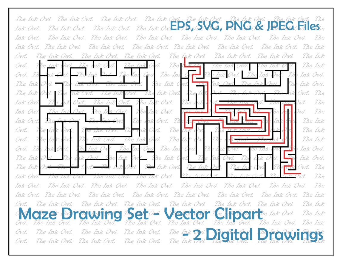 Maze Puzzle Vector Clipart Set / With Solved Maze / Drawing - Etsy