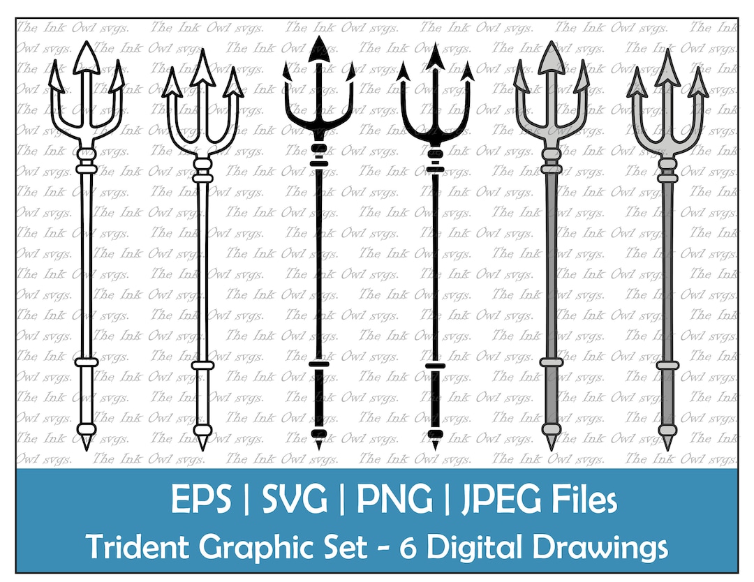 Trident Weapon Vector Clipart / Outline & Stamp Drawing Graphic / PNG ...