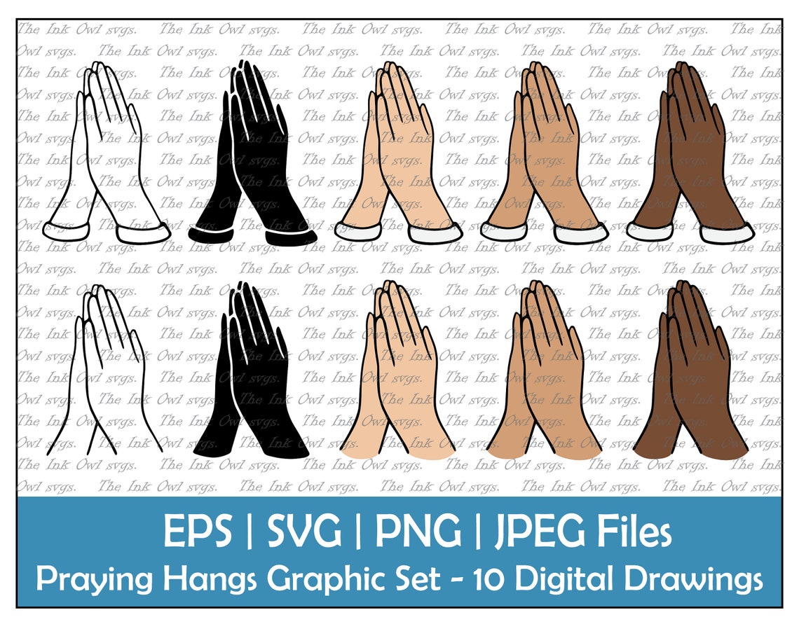 Praying Hands Vector Clipart Set / Outline, Silhouette Stamp & Color ...