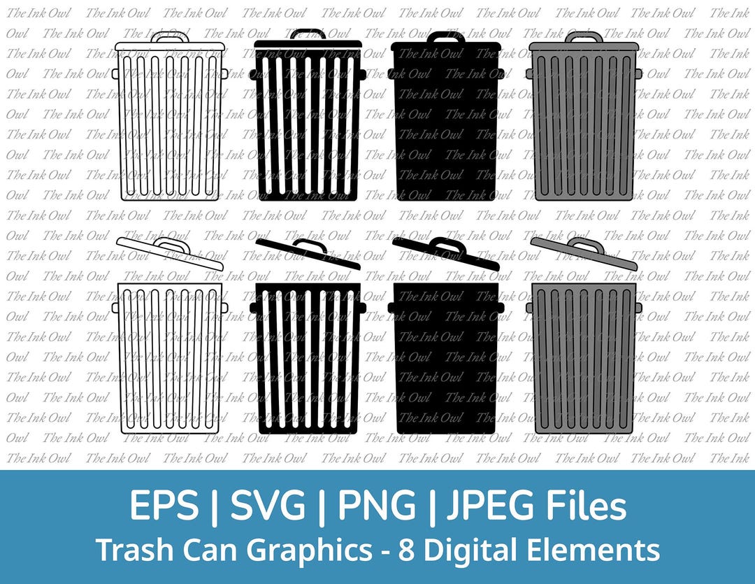 Garbage Can or Trash Container Svg Vector Clipart / Outline & Stamp ...