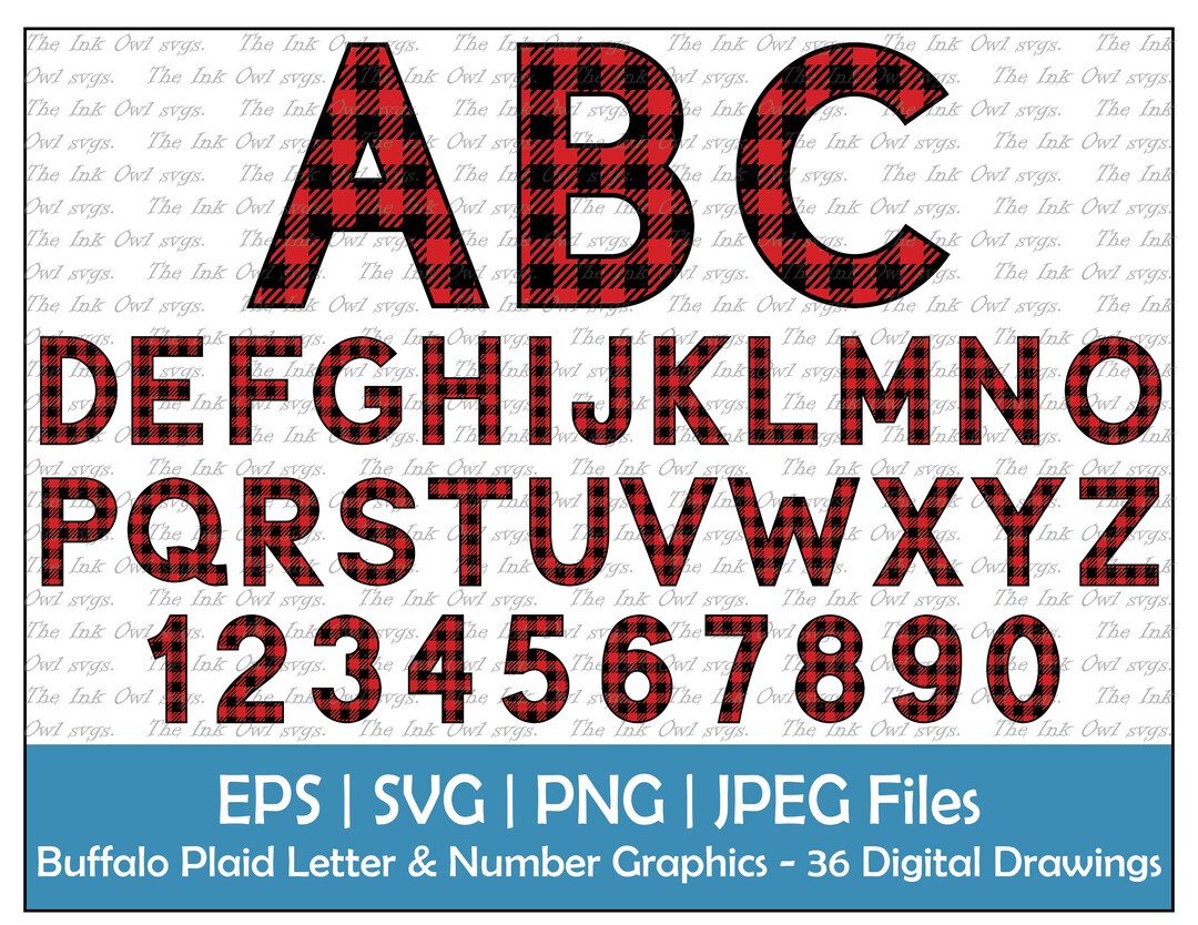 Buffalo Plaid Alphabet Letters & Numbers Clipart / Red Color Text ...