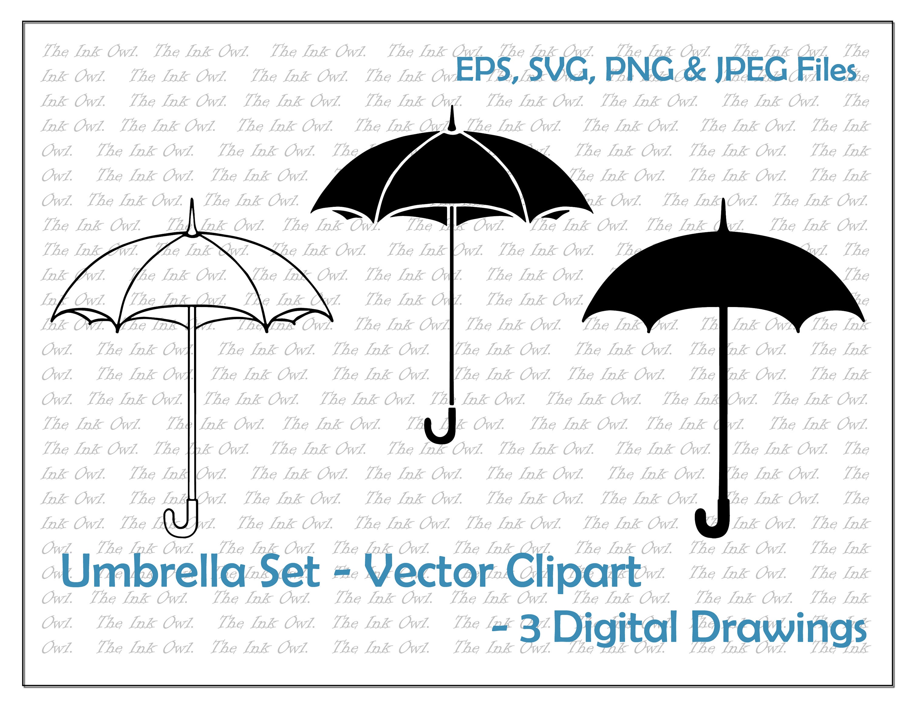 JPG Umbrella Vector Clipart Set Outline & Silhouette Digital Drawing ...