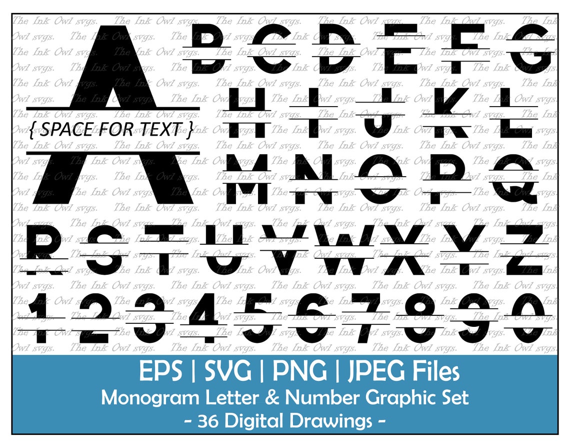 Split Alphabet Monogram Letters and Numbers Vector Clipart / Stamp Text ...