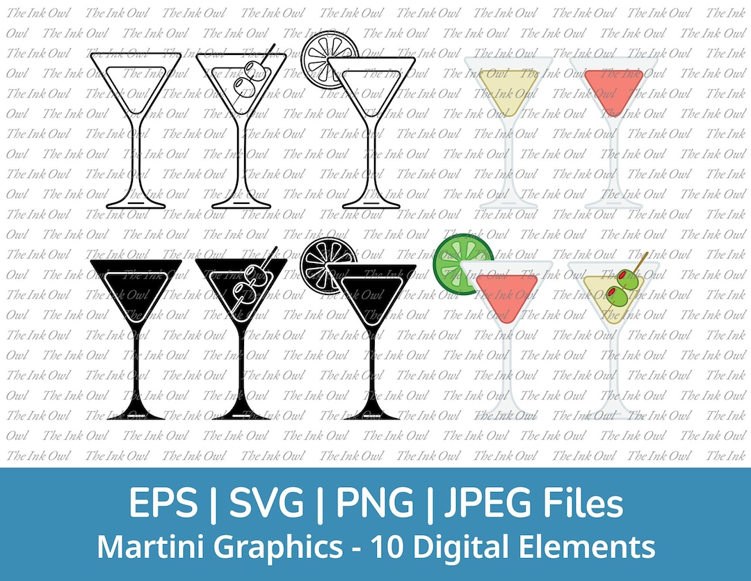 Martini Glass Svg Vector Clipart Set / Outline, Stamp Silhouette ...