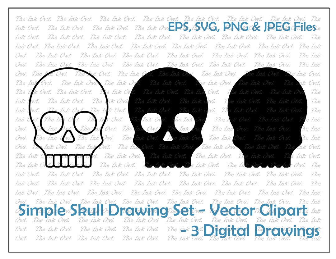 Simple Cute Skull Icon Vector Clipart Set / Outline & Stamp Drawing ...
