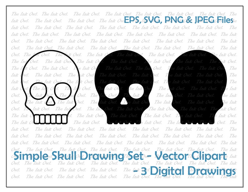 Simple Cute Skull Icon Vector Clipart Set / Outline & Stamp - Etsy