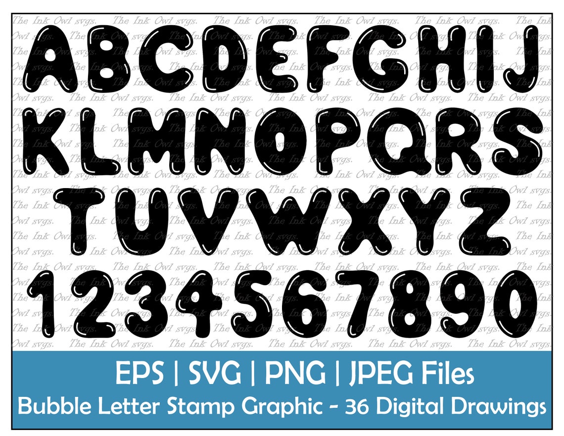 Bubble Letter Alphabet and Numbers Vector Clipart / Stamp Text | Etsy