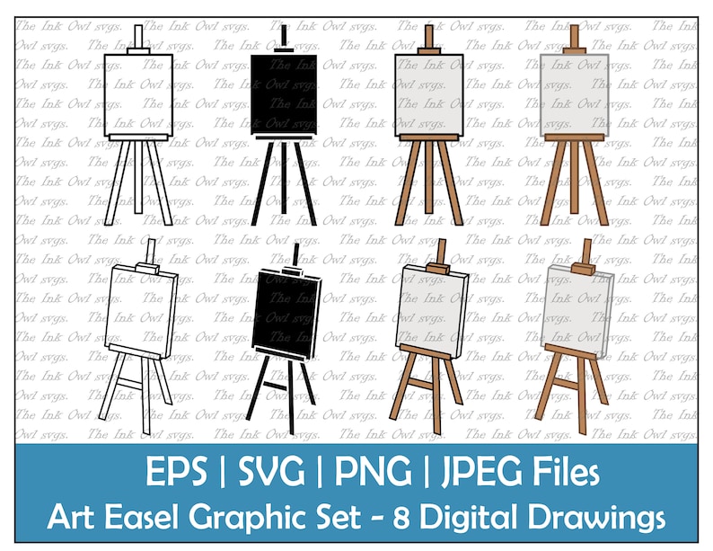 Artist Easel Vector Clipart Set / Outline & Stamp Graphics / Canvas ...