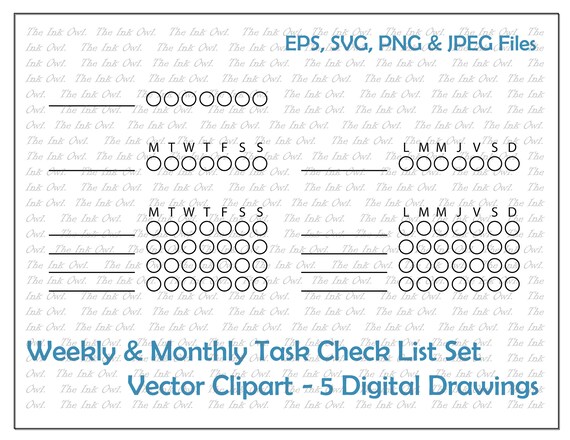 Task Tracker Checklist Vector Clipart Set / Daily Weekly and - Etsy India