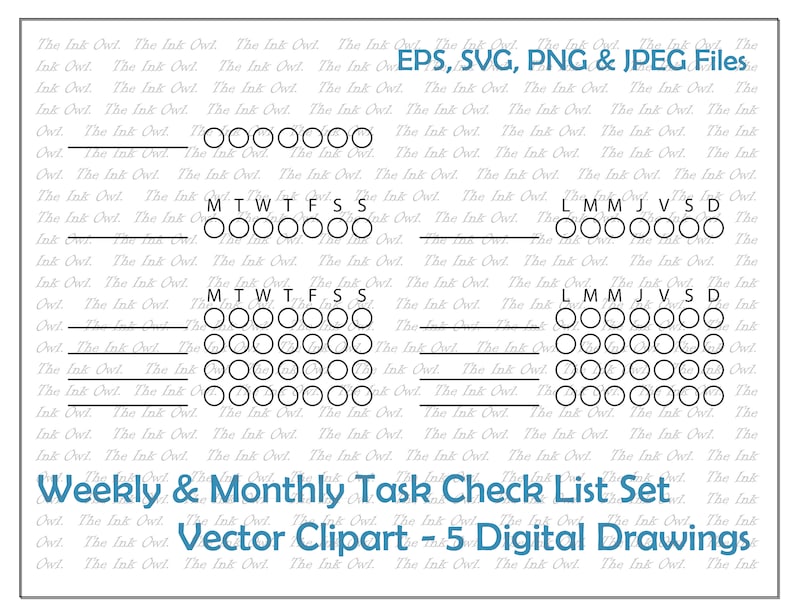Task Tracker Checklist Vector Clipart Set / Daily Weekly and | Etsy