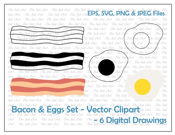 Bacon and Fried Egg Breakfast Clipart Set / Outline Stamp and | Etsy