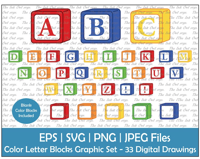 Alphabet Blocks Clip Art Set, PNG, SVG, VECTOR, Preschool Clipart ...