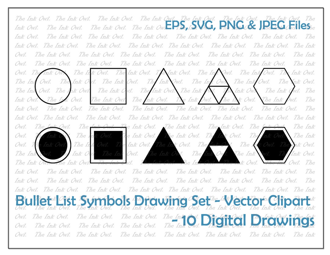 Bullet List Symbol Icons / Vector Clipart Set / Outline and Stamp ...