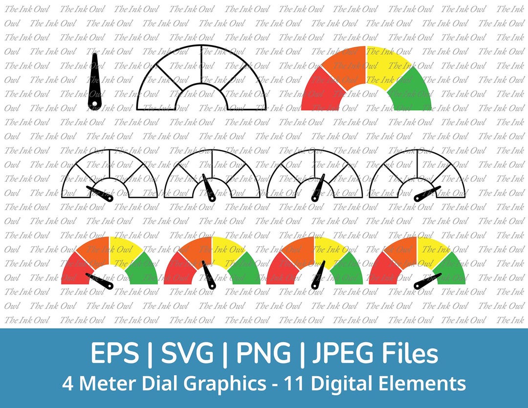 4 Meter Dial Vector Clipart Set / Outline & Color Graphic With Red ...