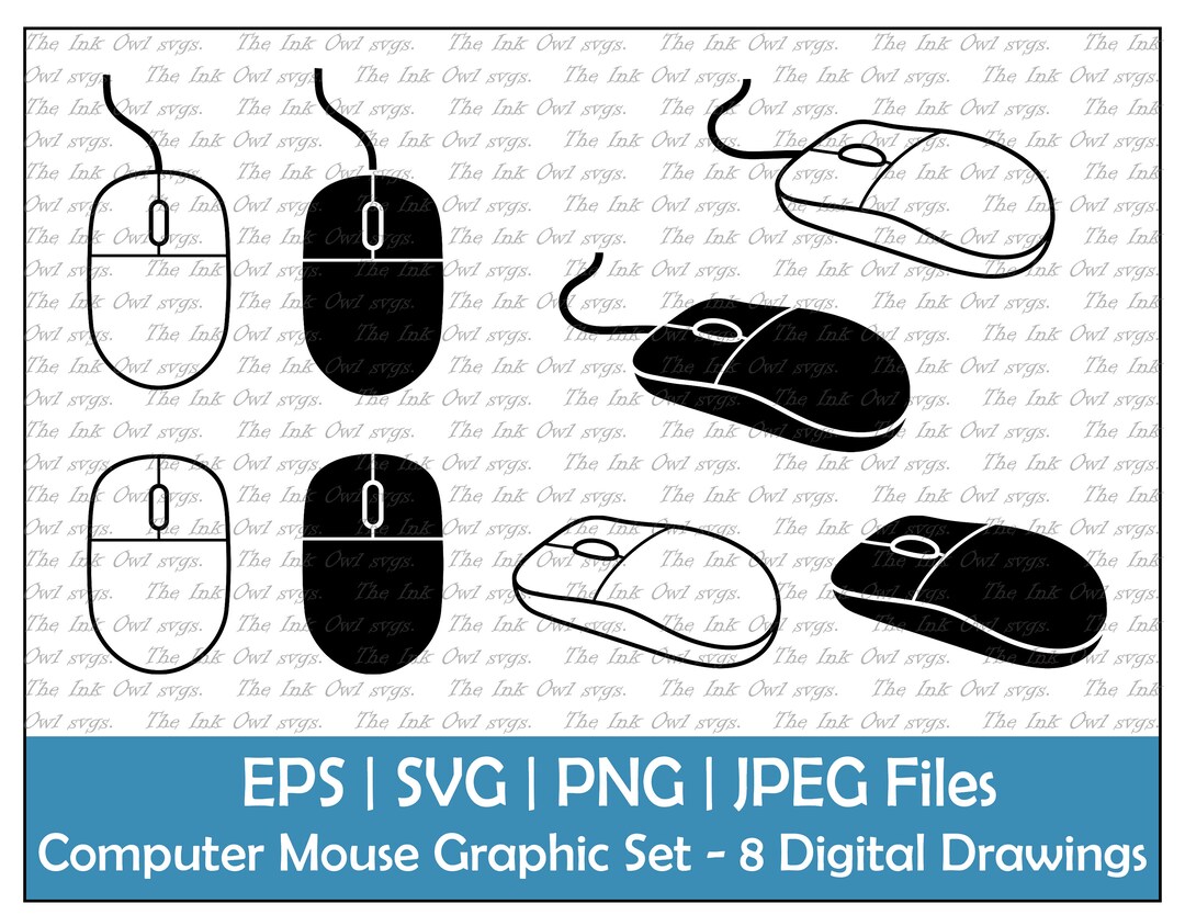 Computer Mouse Vector Clipart Set / Outline & Stamp Graphics ...