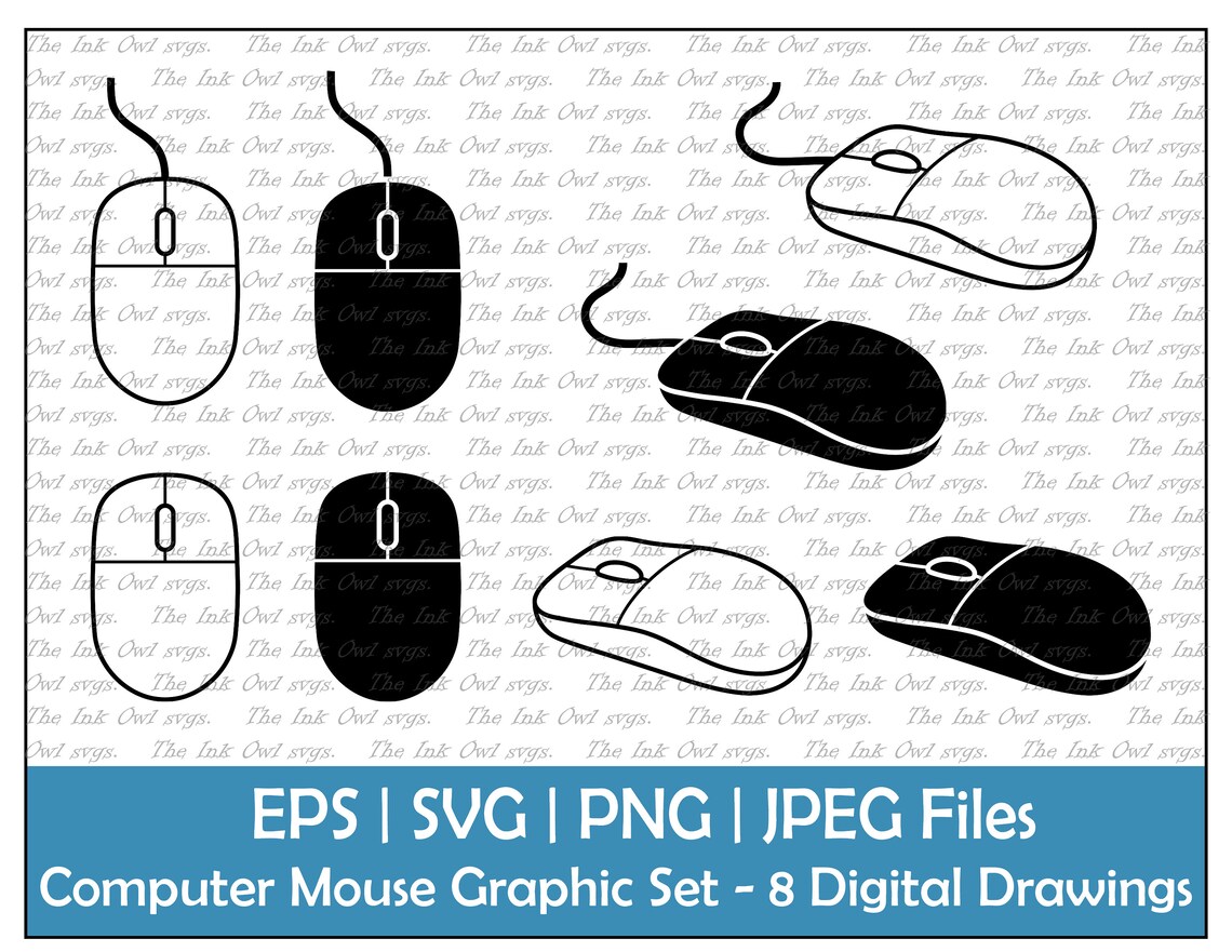 Computer Mouse Vector Clipart Set / Outline & Stamp Graphics / | Etsy