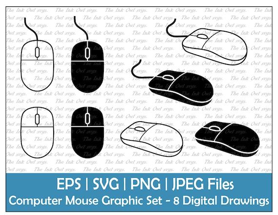 Computer Mouse Vector Clipart Set / Outline & Stamp Graphics / | Etsy
