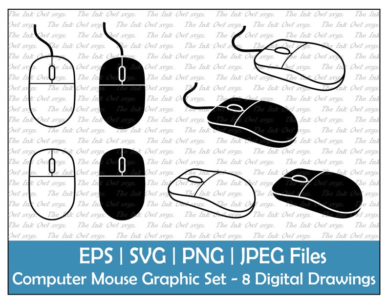 Computer Mouse Vector Clipart Set / Outline & Stamp Graphics ...
