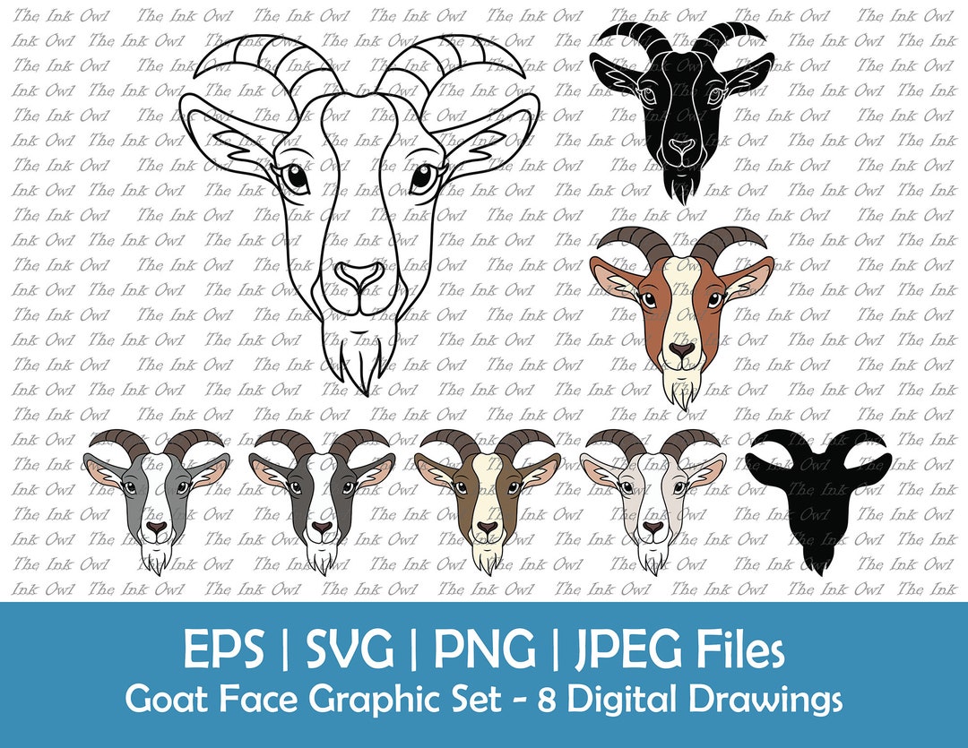 Goat Face or Head Vector Clipart Set / Outline, Silhouette Stamp ...