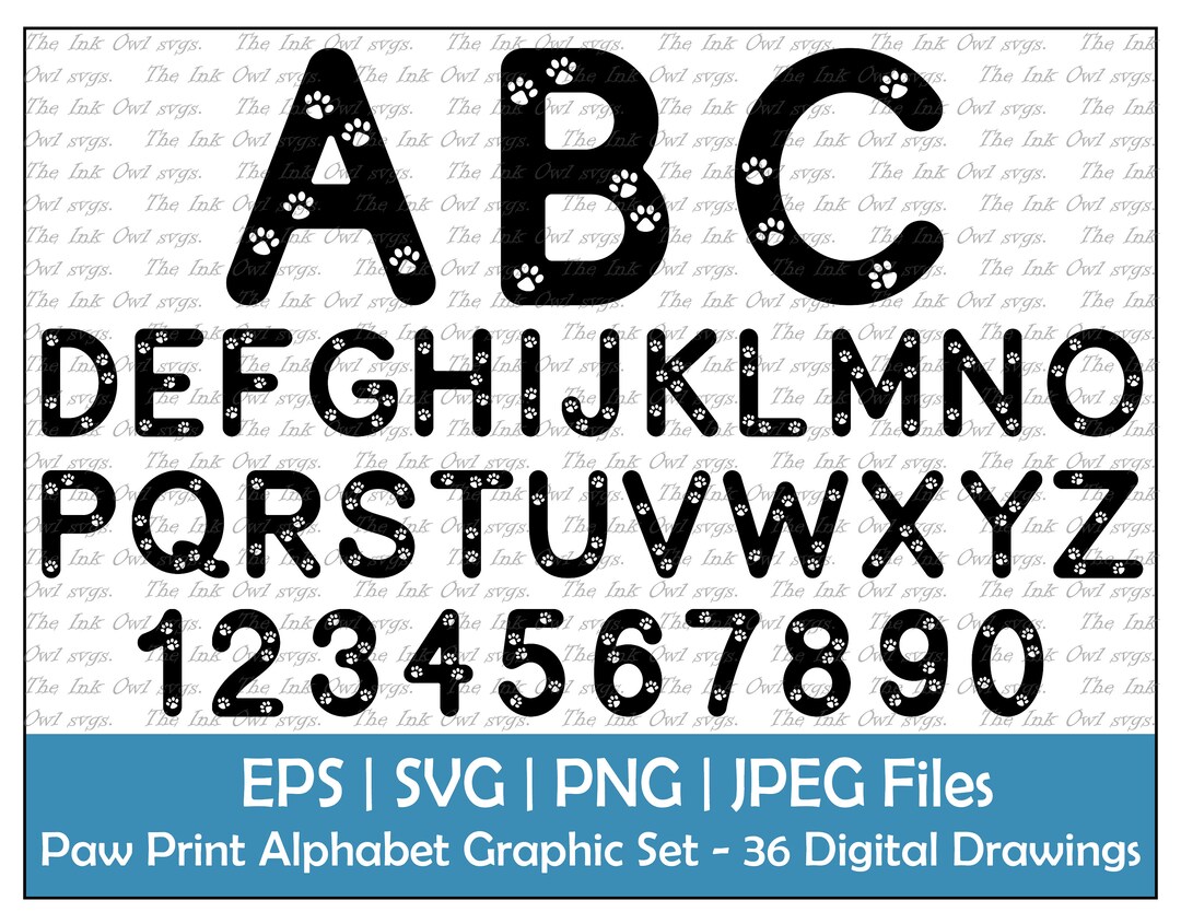 Paw Print Patterned Alphabet Letters & Numbers Vector Clipart ...