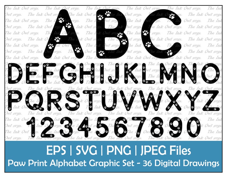 Paw Print Patterned Alphabet Letters & Numbers Vector Clipart ...