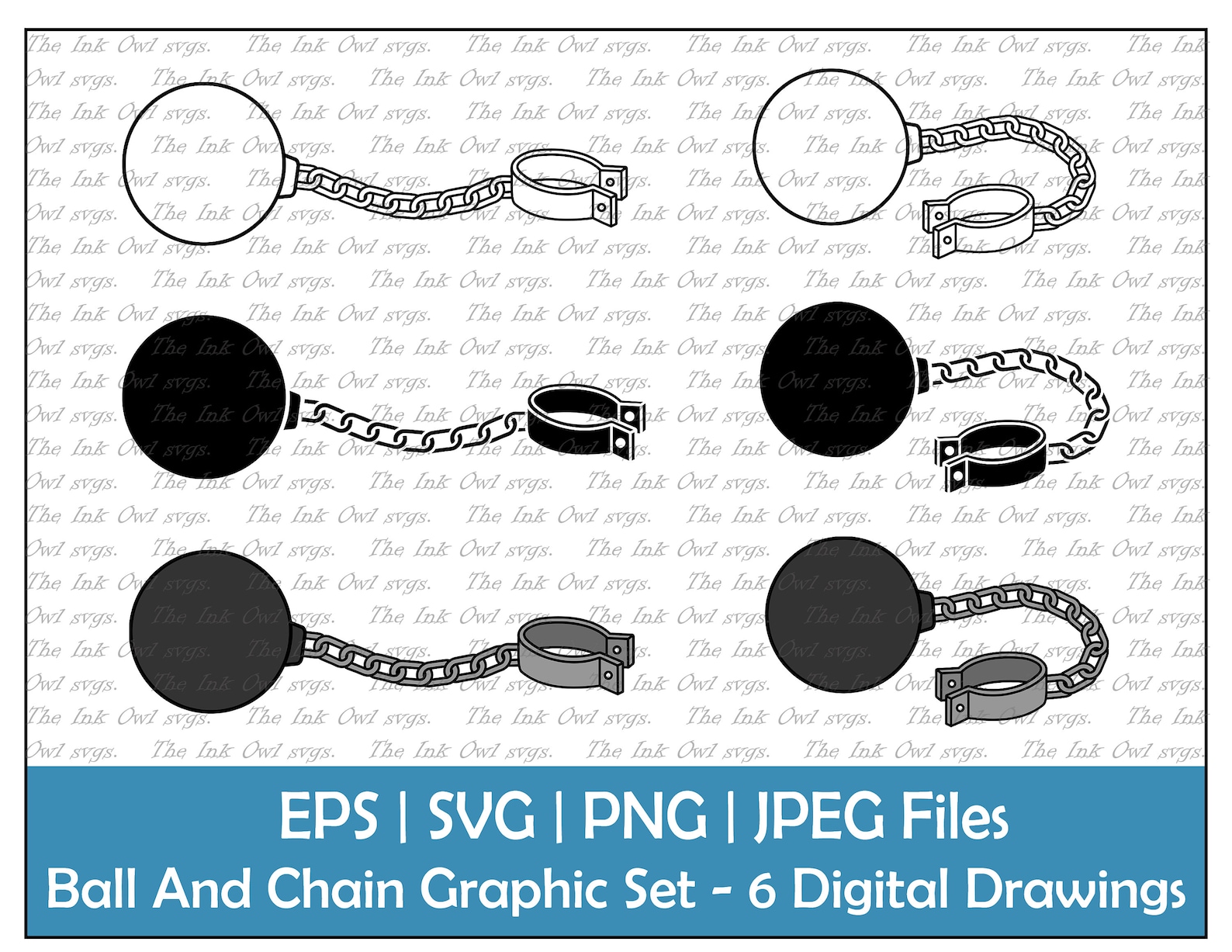 Ball and Chain Vector Clipart Set / Outline & Stamp Drawing | Etsy
