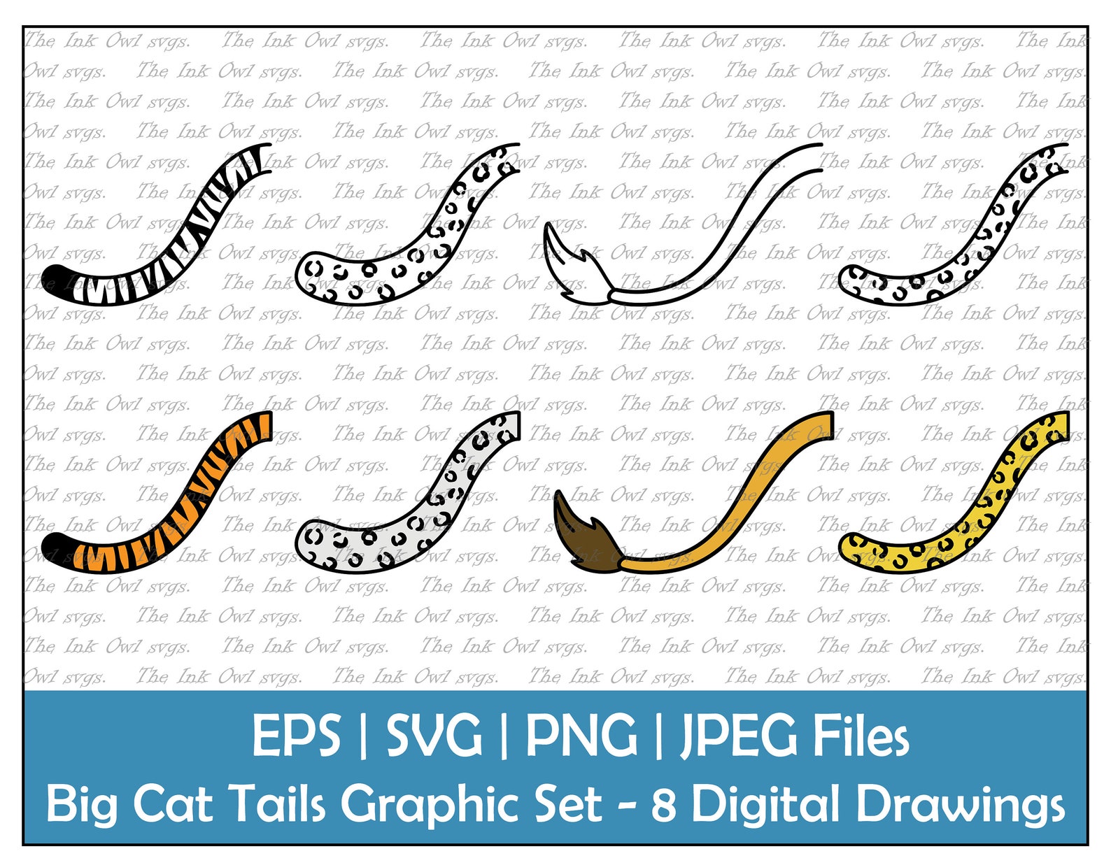 Big Cat Tails Vector Clipart / Outline & Colored Drawing - Etsy