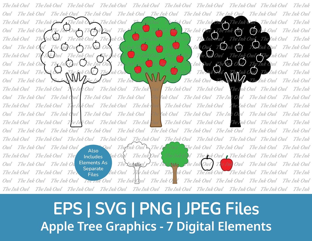 Apple Tree Vector Clipart / Outline & Silhouette Stamp Drawing ...