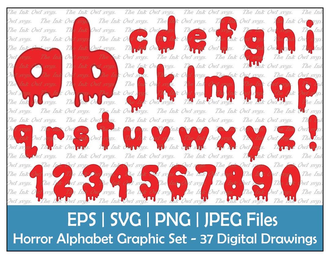 Red Blood Drip Lowercase Letter Alphabet and Numbers Vector Clipart ...