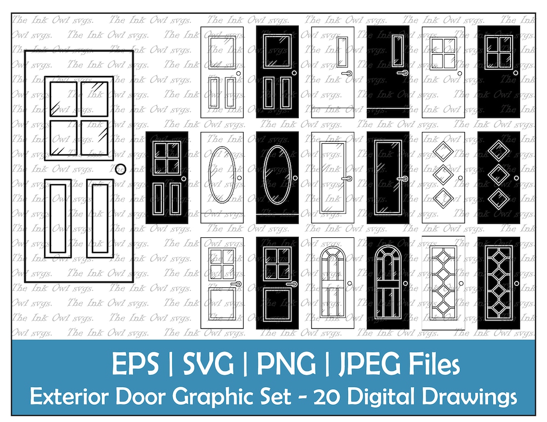 Exterior Door Vector Clipart Set / Outline & Stamp Drawing Graphics ...