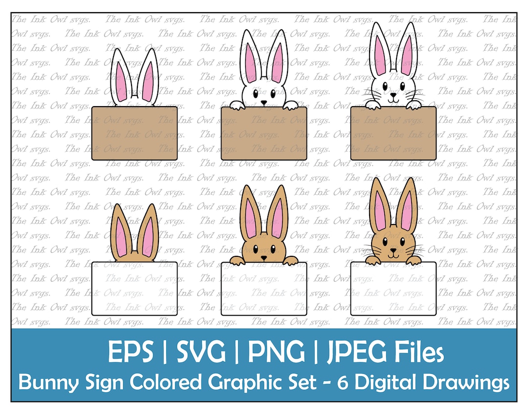 Bunny Sign Blank Template Clipart Set / White & Brown Graphics / Spring ...