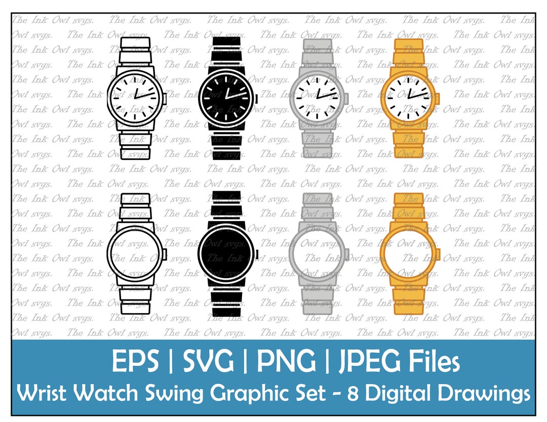 Wrist Watch and Template Vector Clipart Set / Outline, Stamp and Color ...