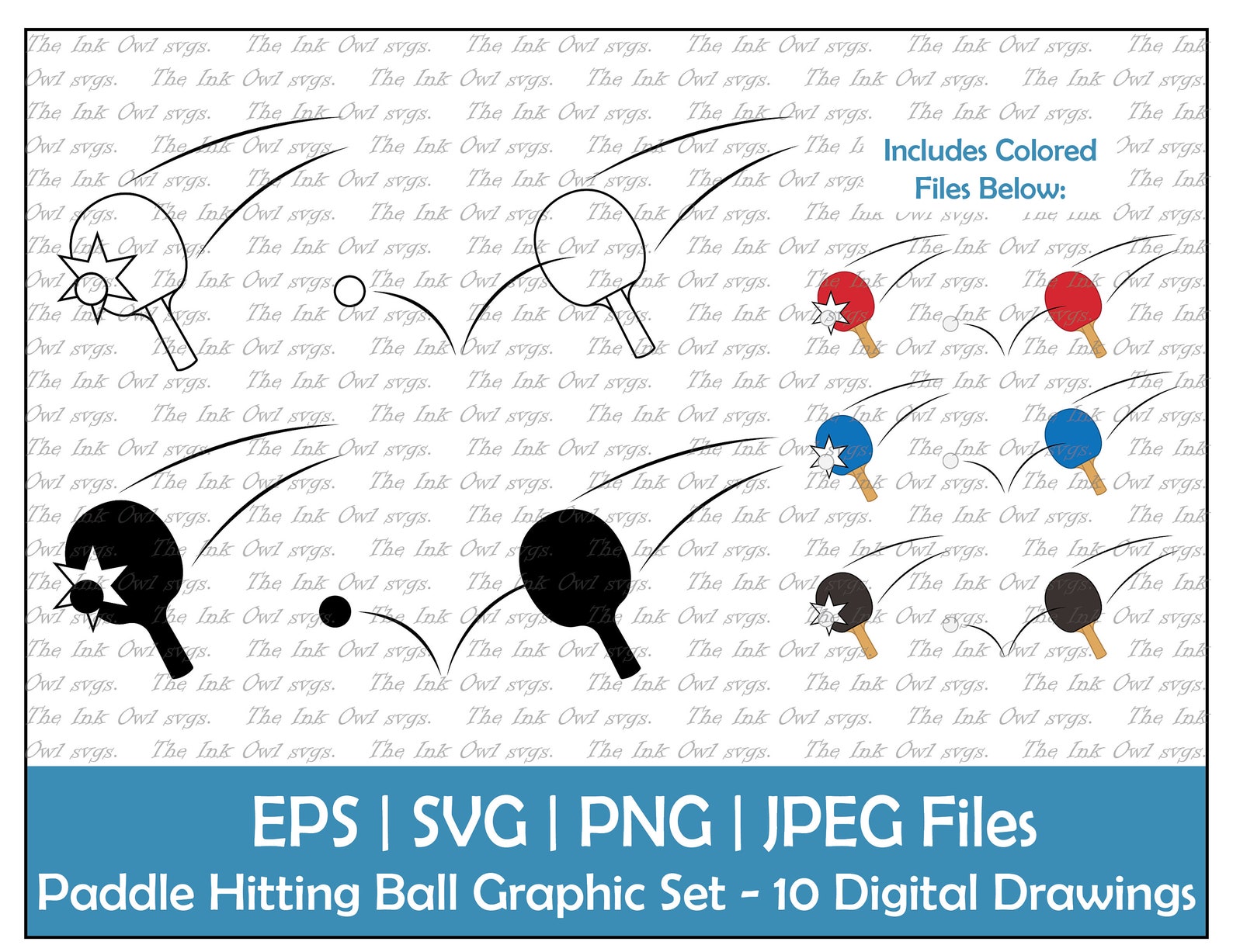 Table Tennis Paddle Swing Hit Vector Clipart / Outline & Stamp | Etsy