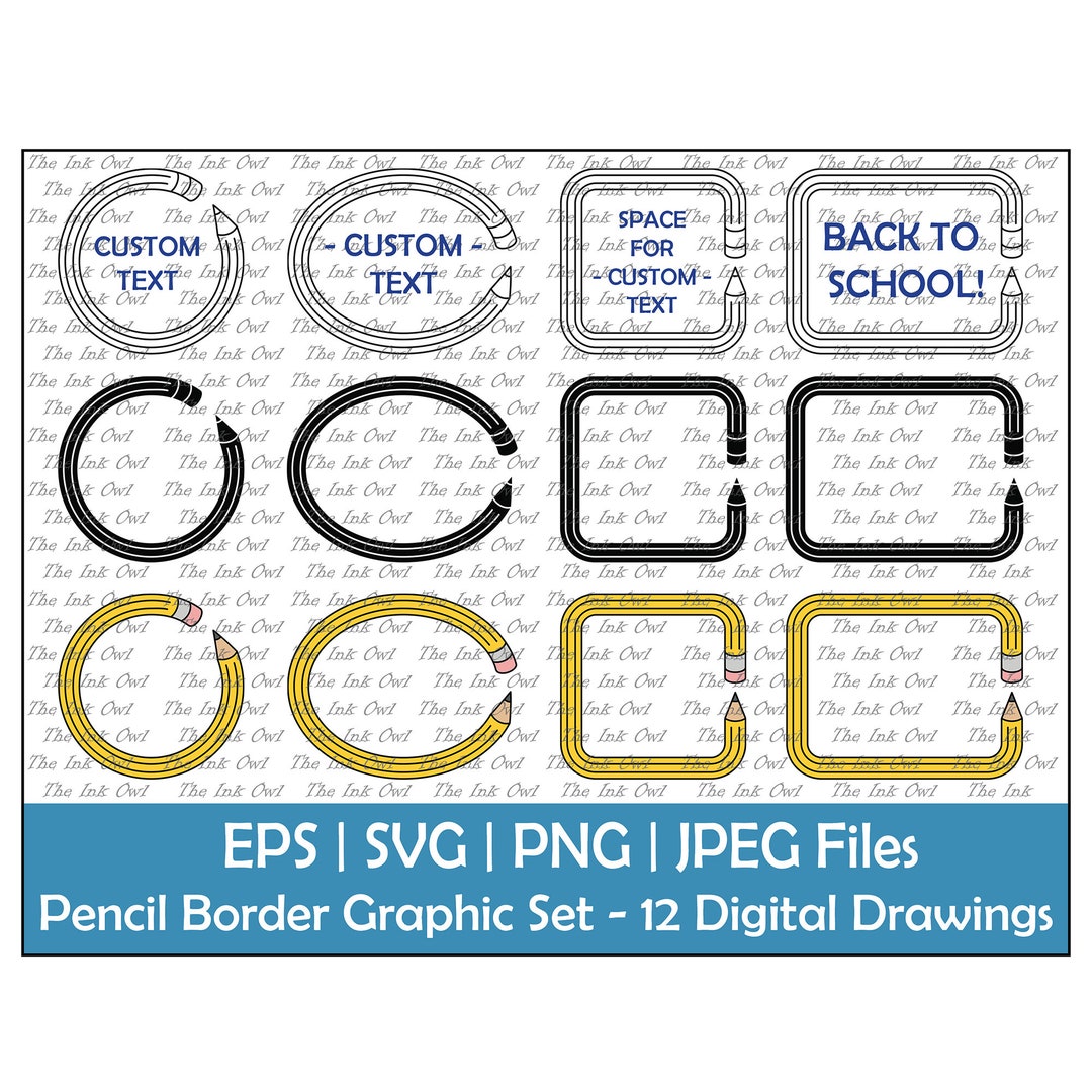 School Pencil Border Frame Clipart / Outline, Silhouette & Color ...