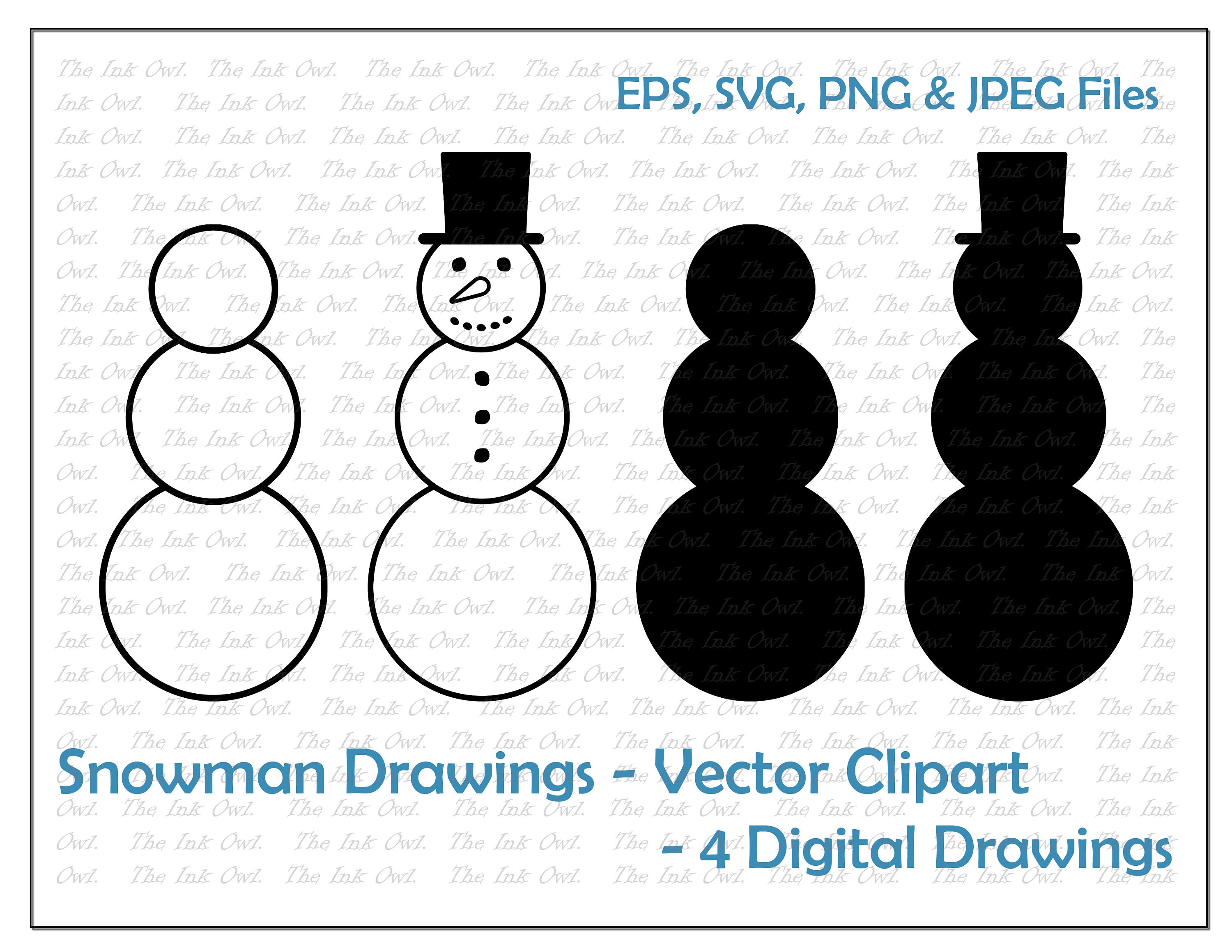 Snowman Vector Clipart / Outline & Stamp Drawing Illustrations - Etsy ...