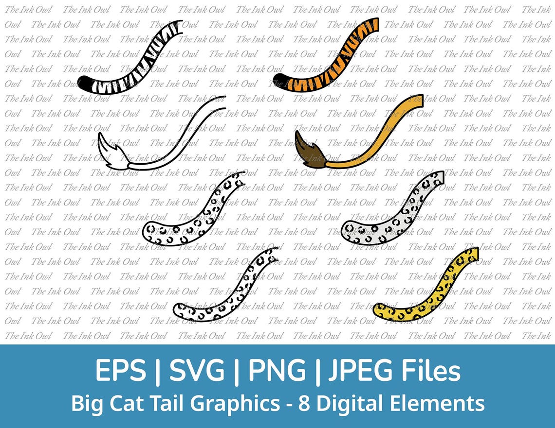 Big Cat Tails Vector Clipart / Outline & Colored Drawing Graphics ...