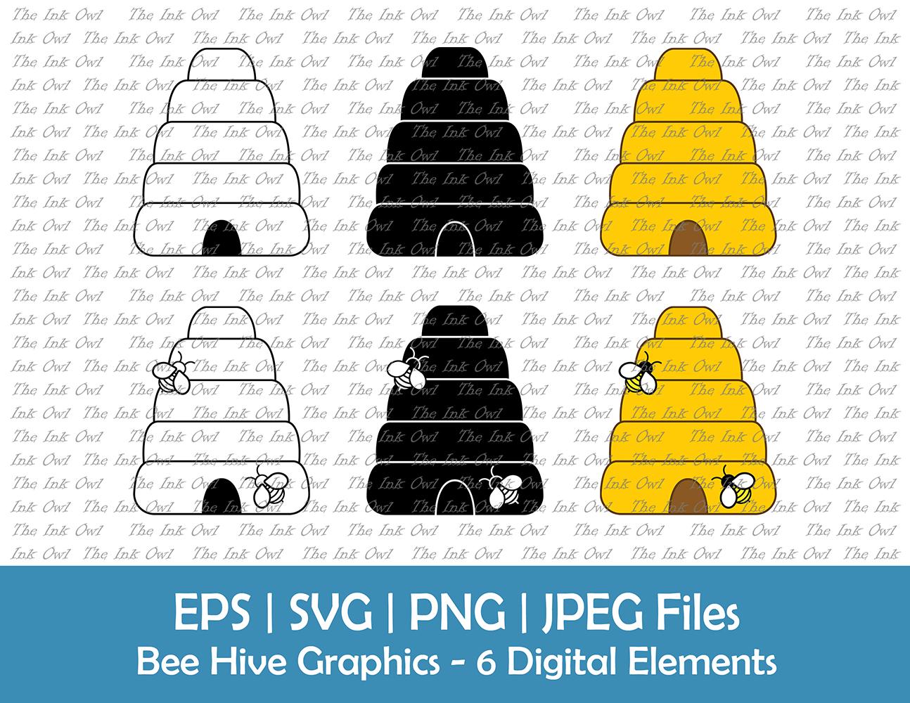 Bee Hive Vector Clipart Set / Outline, Stamp Silhouettes and Color ...