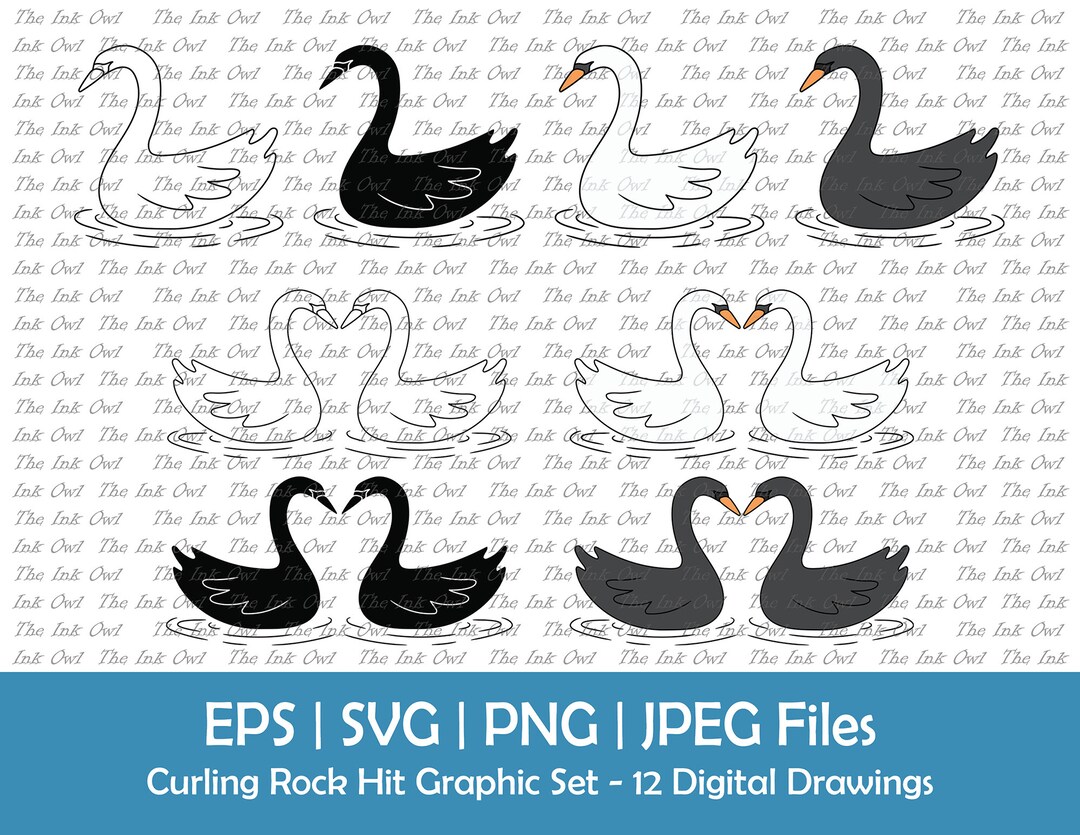 Swan Vector Clipart Set / Outline, Silhouette Stamp & Color Graphic ...