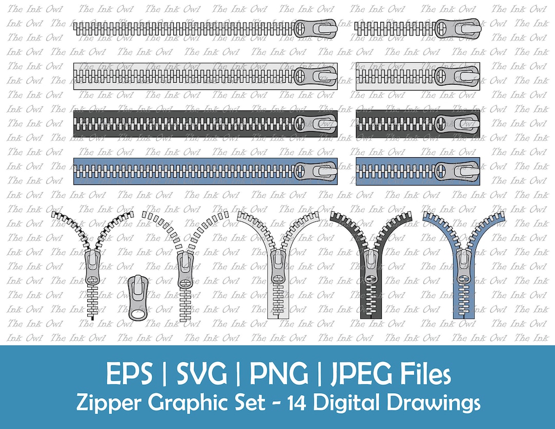 Zipper Border Clipart / White, Black & Denim Blue Color Graphics ...