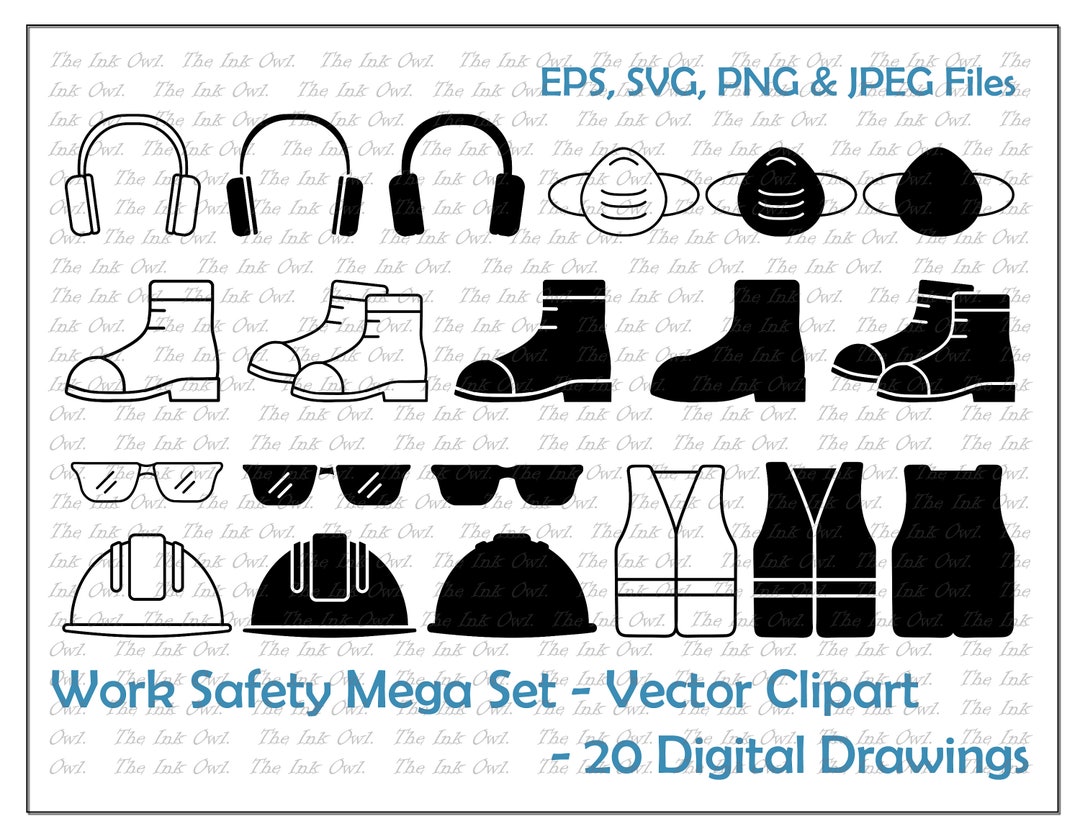 Work Safety Equipment Vector Clipart Set / Outline & Stamp - Etsy