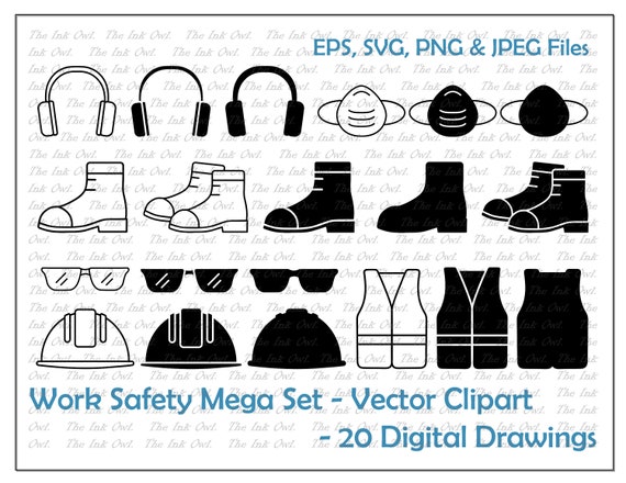 Work Safety Equipment Vector Clipart Set / Outline & Stamp | Etsy