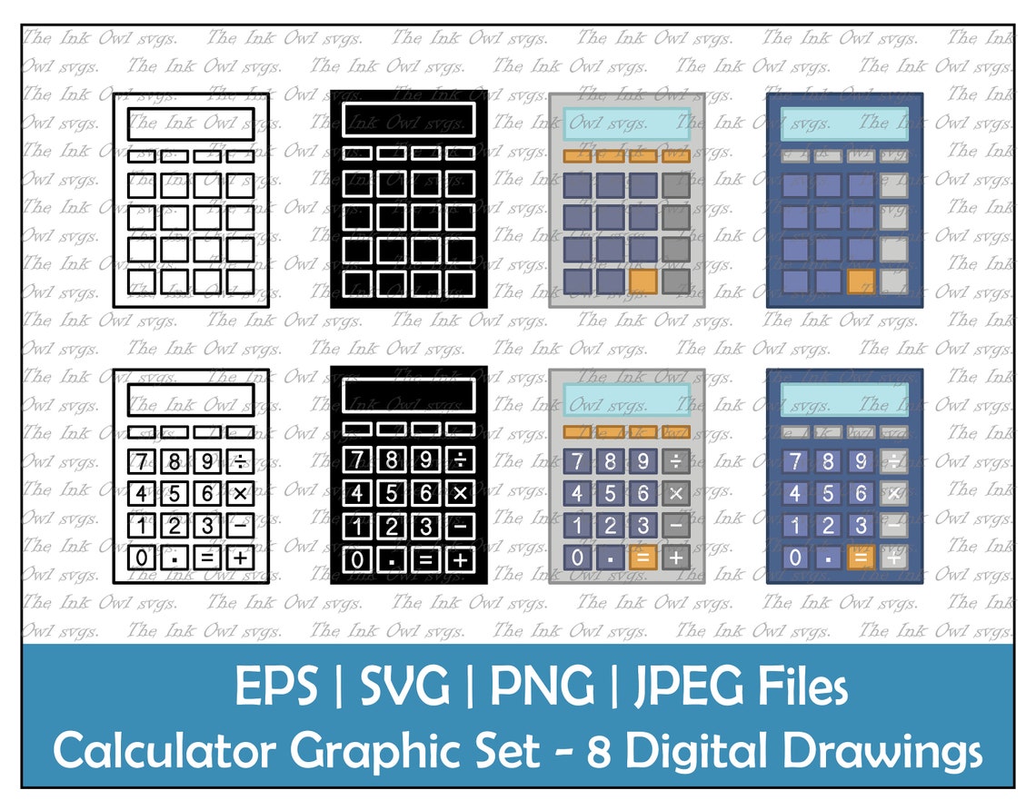 Calculator With Numbers Vector Clipart Set / Outline & Stamp - Etsy