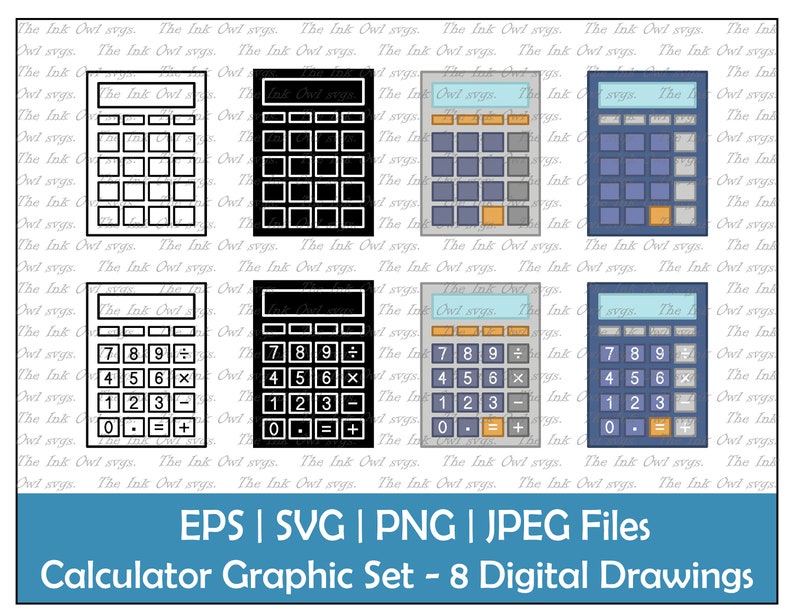 Calculator With Numbers Vector Clipart Set / Outline & Stamp - Etsy