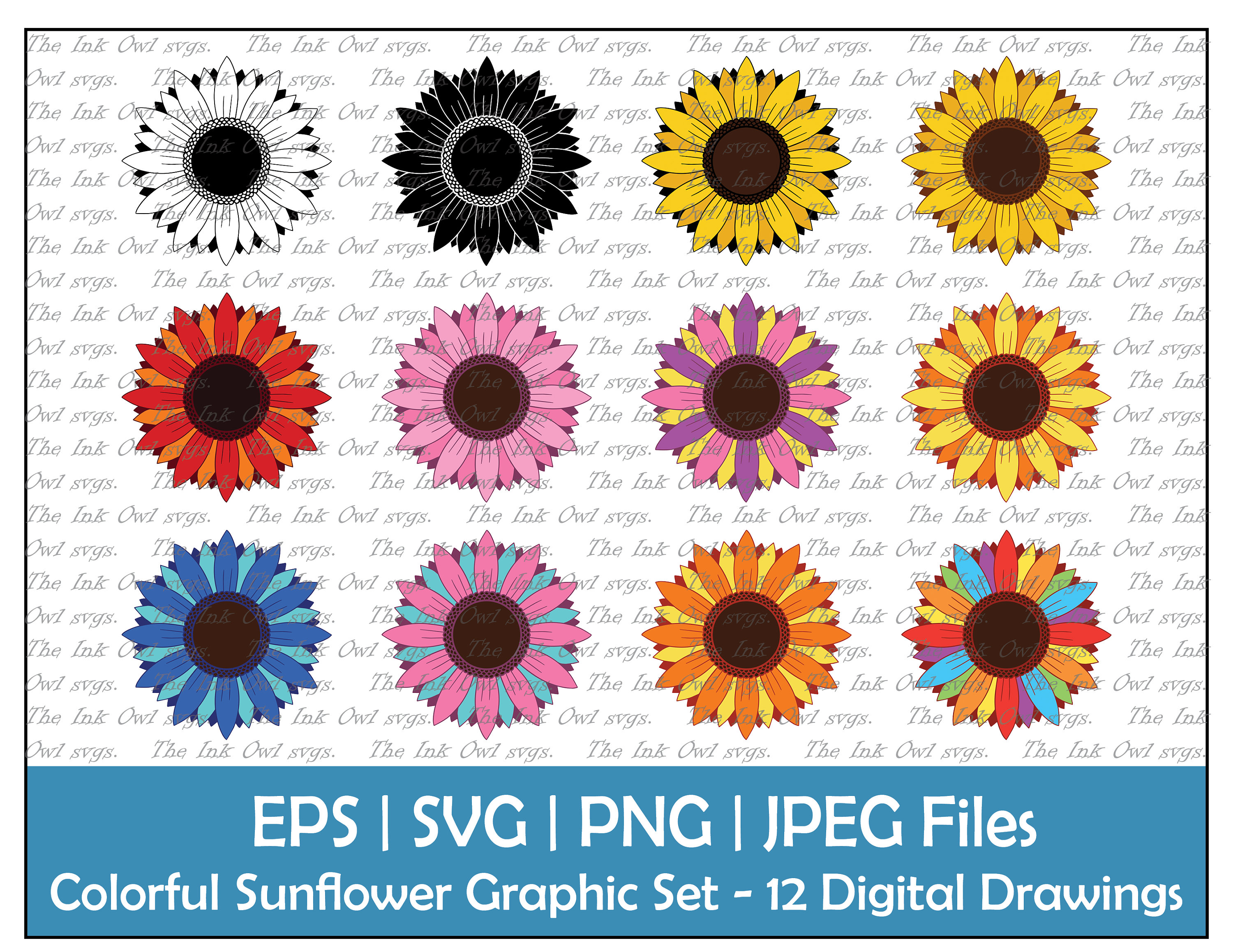 Colorful Sunflower Vector Clipart Set / Outline Silhouette & - Etsy